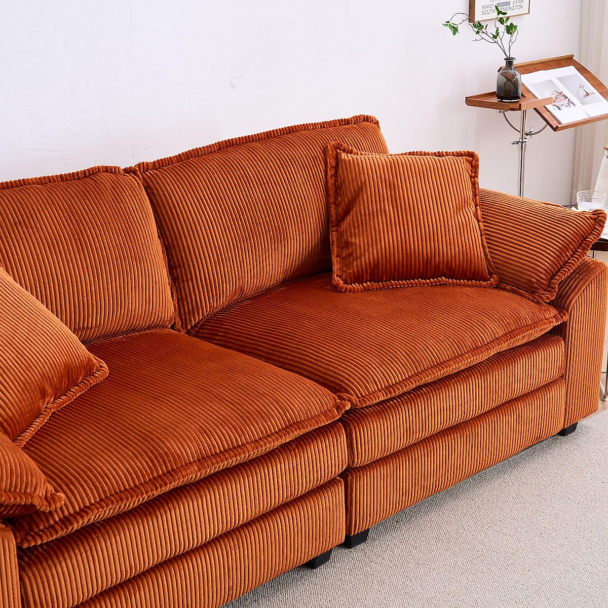 KEVINSPACE Modern Sectional Sofa for Living Room Deep Seat Couch with Moveable Ottoman 84.6" Modern Comfy Sleeper Sofa Double-Upholstered Modular Sofa Wide Loveseat Couches Apartment Bedroom Orange