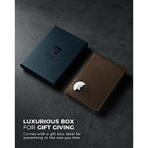 LORZOR AirTag Wallet - Minimalist Front Pocket Mens Wallet for Apple Air Tag, Full Grain Leather, Bifold RFID Blocking Air Tag Wallets for Men up to 12 Cards Gifts for Him (Air Tag Not included)