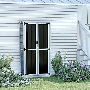 GDLF Outdoor Storage Cabinet Wood & Metal Garden Shed with Waterproof Roof and Sturdy Lockable Doors 66"