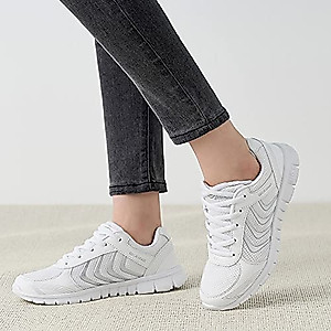 Alicegana Women's Athletic Road Running Lace up Walking Shoes Comfort Lightweight Fashion Sneakers Breathable Mesh Sports Tennis Shoes White