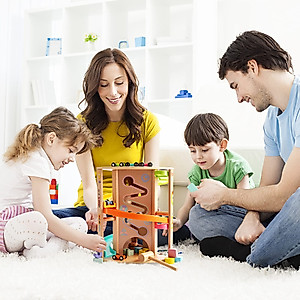 Toddler Toys Wooden Race Track Car Ramp Toys Vehicle Set with 6 Mini Cars & 5 Ramps Educational Cars Toys for 3+ Years Old Ramp Racer Toy Montessori Toys Craft Gift for Toddlers Boys and Girls