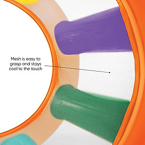 HearthSong Roll with It! 2.0 Giant Inflatable Rainbow Land Roller with Mesh Interior for Active Outdoor Play, 67" Outer Diam. x 45" Inner Diam., Holds up to 300 lbs.