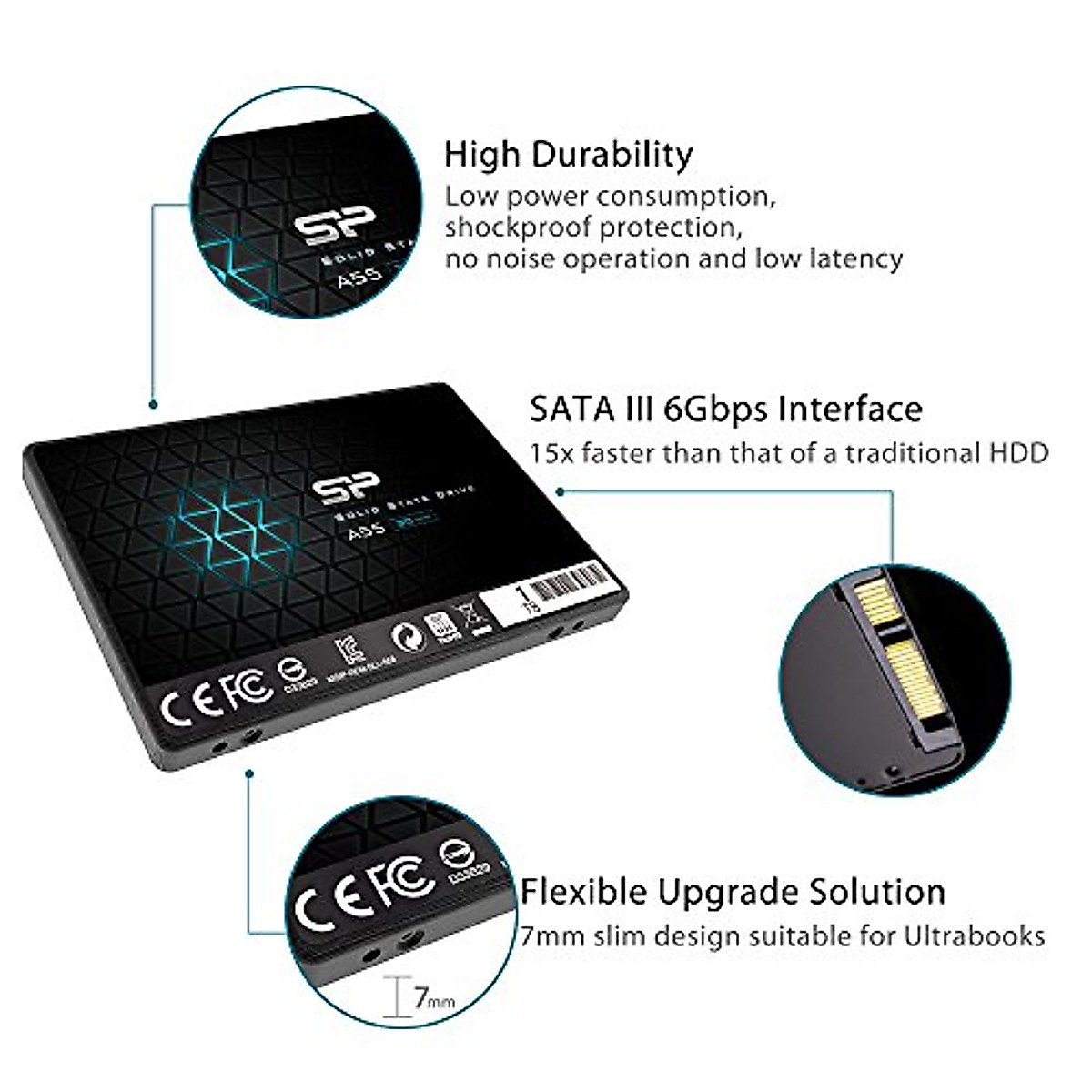Silicon Power SSD 1TB 3D NAND A55 SLC Cache Performance Boost 2.5 inch SATA III 7mm (0.28") Internal Solid State Drive
