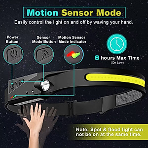 FBKK LED Headlamp Rechargeable, 230°Wide Beam Headlight with Motion Sensor, Waterproof Lightweight Head Lamp Flashlight for Camping, Hiking, Running, Outdoor for Adults and Kids