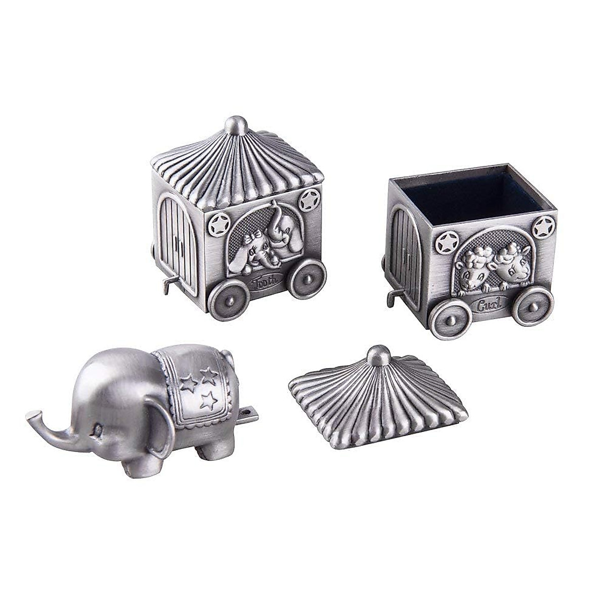 Feyarl First Curl and Tooth Elephant Keepsake Box Teeth Fairy Organizer Containter Tins Box for Christmas Kids Shower Newborn Birthday Gift