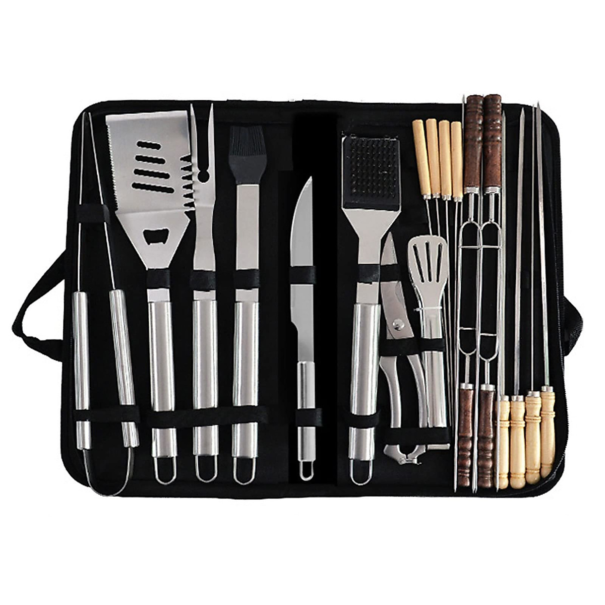 SEFAX Stainless Steel Grill Accessories, 20PCS BBQ Grill Tools Set with Storage Bag, Portable Grilling Utensil Kit for Travel, Picnics, RVs, Camping, BBQs