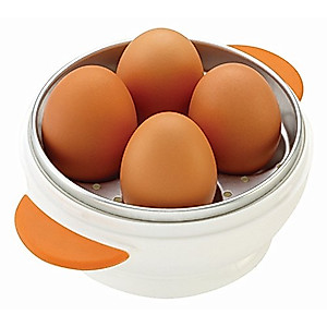 MSC International 4 Boiler Joie Big Boiley Microwave Egg Cooker, A, White with Orange Handles