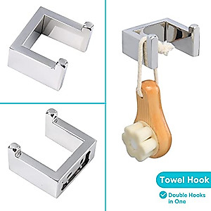 TocTen 24 Inch Bath Towel Rack + 4-Pcs Bathroom Hardware Set Stainless Steel Square Towel Rack Set - Include 16 Inch Towel Bar, Hand Towel Holder, Toilet Paper Holder, Robe Hook(Polish Chrome)