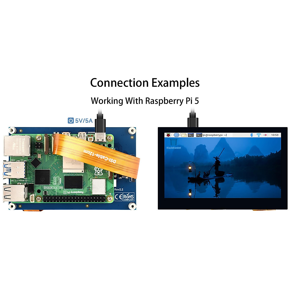 waveshare 4.3 inch DSI LCD Display for Raspberry Pi 4B/3B+/3A+/3B/2B/B+/A+/Compute Module 3+/3/4, 800×480 Touchscreen Capacitive IPS Screen Monitor, Support Raspbian/Ubuntu/Kali /WIN10 IoT/Retropie