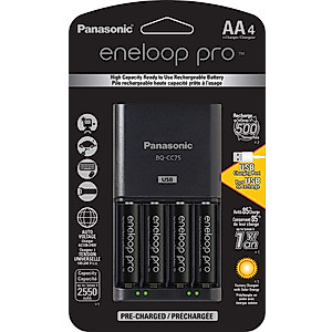 Panasonic Eneloop Pro Ni-MH AA Batteries BK-3HCCA8BA 1.2V 8pk & 4-Cell Battery Charger w/ 4 AA batteries K-KJ75KHC4BA