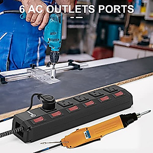 Power Strip Surge Protector 5 outlets Metal Heavy Duty Extension Cord 6 ft,5 Independent switches with one Master Switch, SGS Certified，Black…