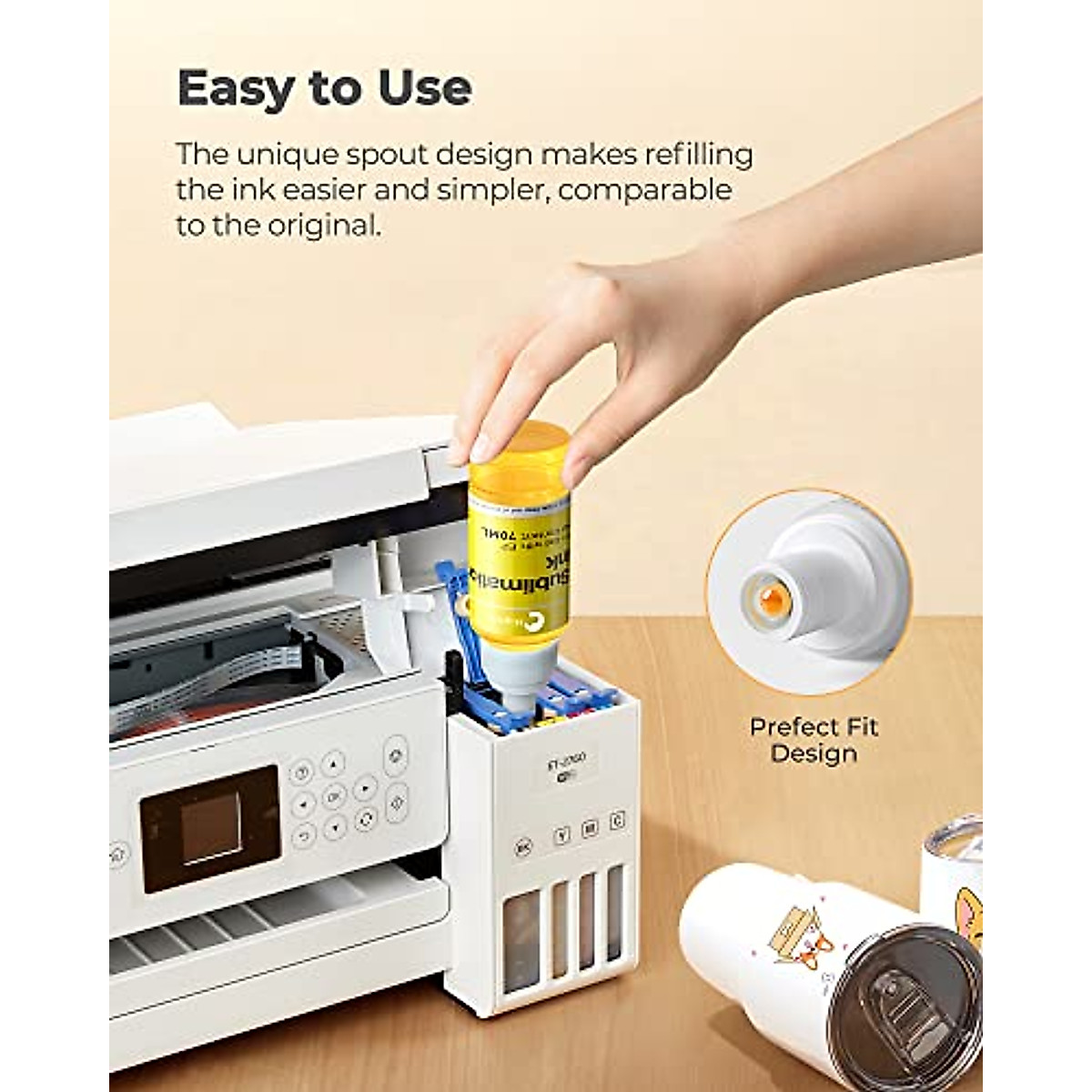 Hiipoo Sublimation Ink for EcoTank Supertank Inkjet Printer ET-2400 ET-2720 ET-2760 ET-2800 ET-2803 ET-2830 ET-4800 ET-3760 ET-2850 ET-7720 ET-15000 /Upgrade Version/Offer Free ICC Printing