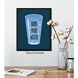 Govivo Drink More Water - Wall Decor Art Print with a dark blue background - 8x10 unframed artwork printed on photograph paper