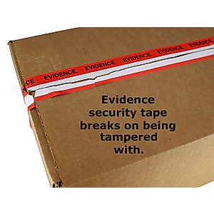 ChromaLabel 1.37 Inch Imprinted Evidence Tape Stickers, Tamper Evident Tape Crime Scene Decorations - 480 Inch Roll (13.33 Yards) with Dispenser Box, Red and White