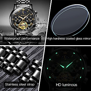 OLEVS Mens Automatic Watches Skeleton Mechanical Self Winding Luxury Fashion Dress Wrist Watch Luminous Waterproof