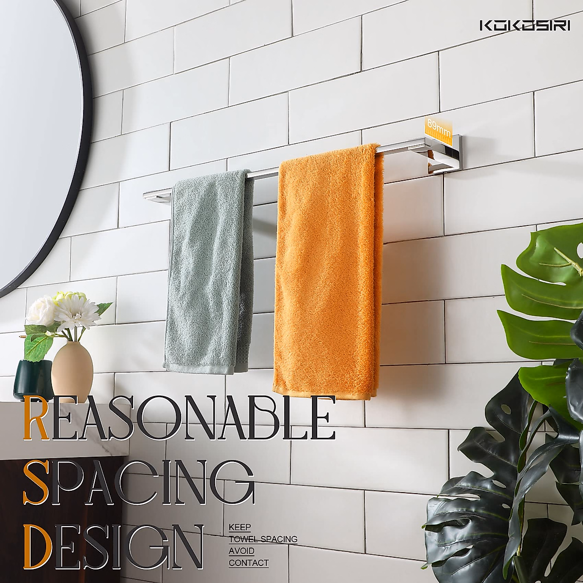 KOKOSIRI Bath Towel Bar Chrome Bathroom Hardware Towel Holder Wall Mounted for Kitchen Toilet 24 Inches Necklace Holder Polished Stainless Steel B4006CH-L24