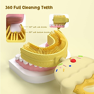 Kids U-Shaped Toothbrush，Soft Silicone Toothbrush Head, Manual Training Tooth Brush, 360° Oral Teeth Cleaning Design for Toddlers and Children Age 6-12,Yellow