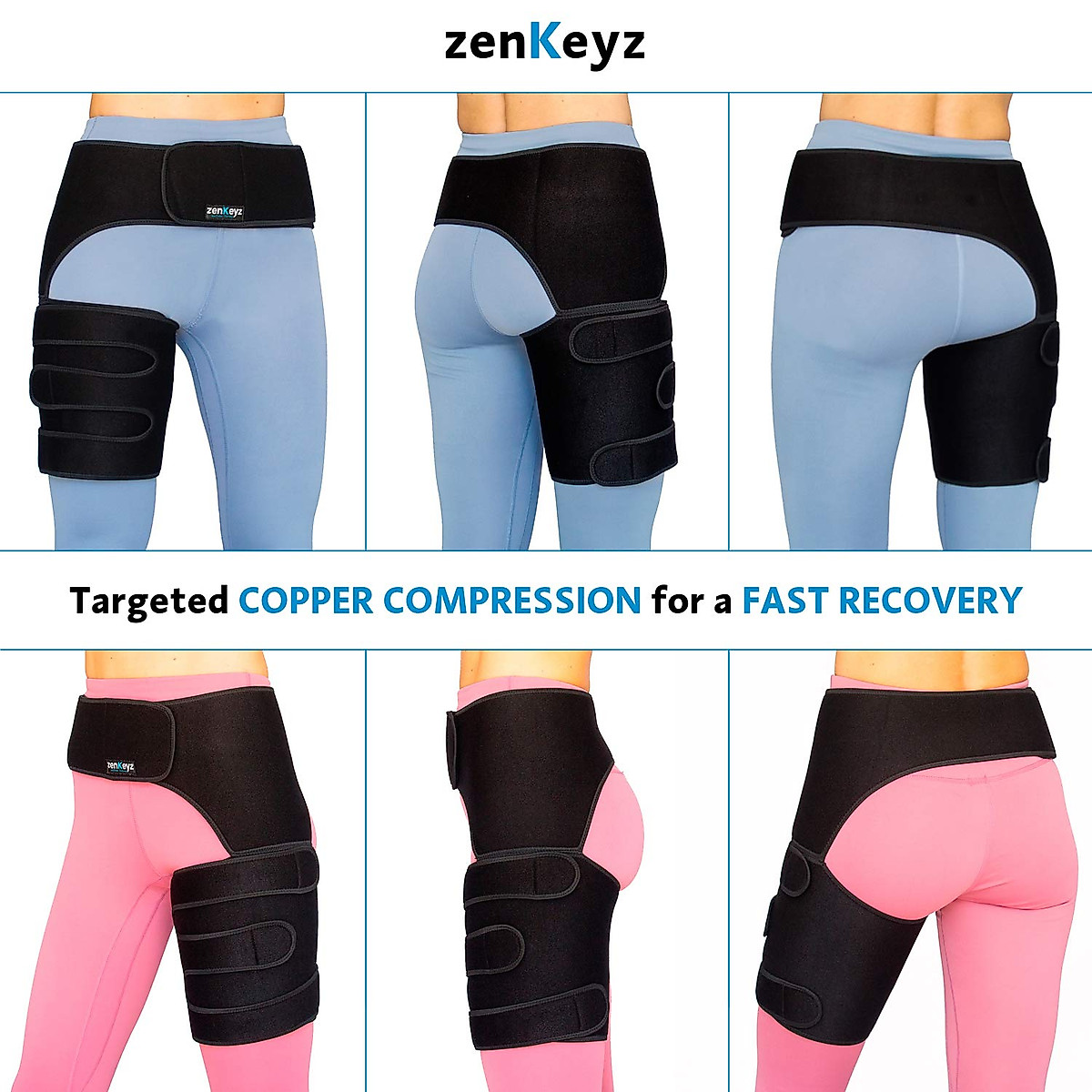 Copper Compression Hip Brace - Groin Wrap for Pain Relief Thigh Compression Sleeve - Support for Hip Flexor Arthritis for Pulled Muscles-Sciatica Nerve Brace Injury for Men and Women (Right Leg)