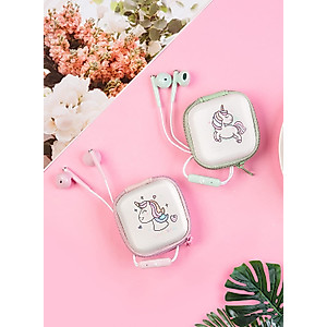 BByogooz Earbuds for Kids with Storage Case Cute Kids Earbud with Mic Microphone for School Wired in-Ear Headphones for Girls Boys Adultskids Earbuds (Pink Unicorn)