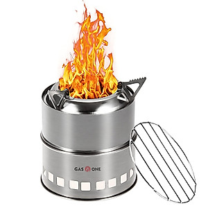 Gas One Camping Stove - Wood Stove Stainless Steel Portable Stove with Alcohol Tray Potable Wood Burning Stoves for Picnic BBQ Camp Hiking with Grill Grid