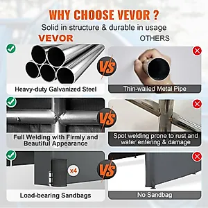 VEVOR Carport, 10x20 ft Heavy Duty Portable Garage with Roll-up Windows & Removable Sidewalls, UV Resistant Waterproof All-Season Car Canopy for SUV, Car, Truck, Boat