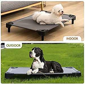 Outdoor Elevated Dog Bed Raised Dog Cots Beds for Large Dogs Indoor & Outdoor Pet Hammock Bed with Frame with Breathable Mesh (Medium, Grey)