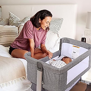 Kisdream Baby Bassinet Bedside Co Sleeper: Parents Next to Tall Bed Side Cradle Bassinette Attached Safe Cosleeper Crib Connected Portable Cosleeping for Newborn & Infant with Adjustable Height