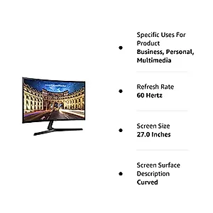 Samsung CF390 Series 27 inch FHD 1920x1080 Curved Desktop Monitor for Business, HDMI, VGA, VESA mountable, 3-Year Warranty, TAA (C27F390FHN), Black