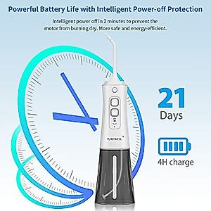 TUREWELL Water Flosser Cordless, Oral Irrigator for Teeth, Portable Waterpick with DIY Mode and 3 Replacement Jets, IPX7 Waterproof Electric Dental Flosser for Travel/Home/Braces (White)