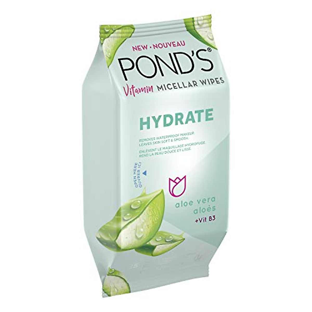 Pond's Vitamin Micellar Wipes For Dry Skin Hydrate Aloe Vera Removes Waterproof Makeup 25 Wipes