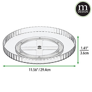 mDesign Plastic Stackable Bin with Handles and 11.5" Round Fluted Lazy Susan Turntable Plastic Spinner Combo Set for Organization in Bathroom, Closet, Cabinet, or Vanity Countertop - Set of 2 - Clear