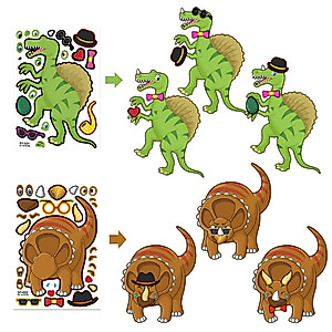 Dinosaur Stickers,Make Your Own Dinosaur Stickers,Make A Dinosaur Stickers DIY Stickers Dinosaur Party Sticker Craft Game,Dino Theme Birthday Party Favors for Kids (24 Sheets) (Make-A-Dinosaur Stickers)