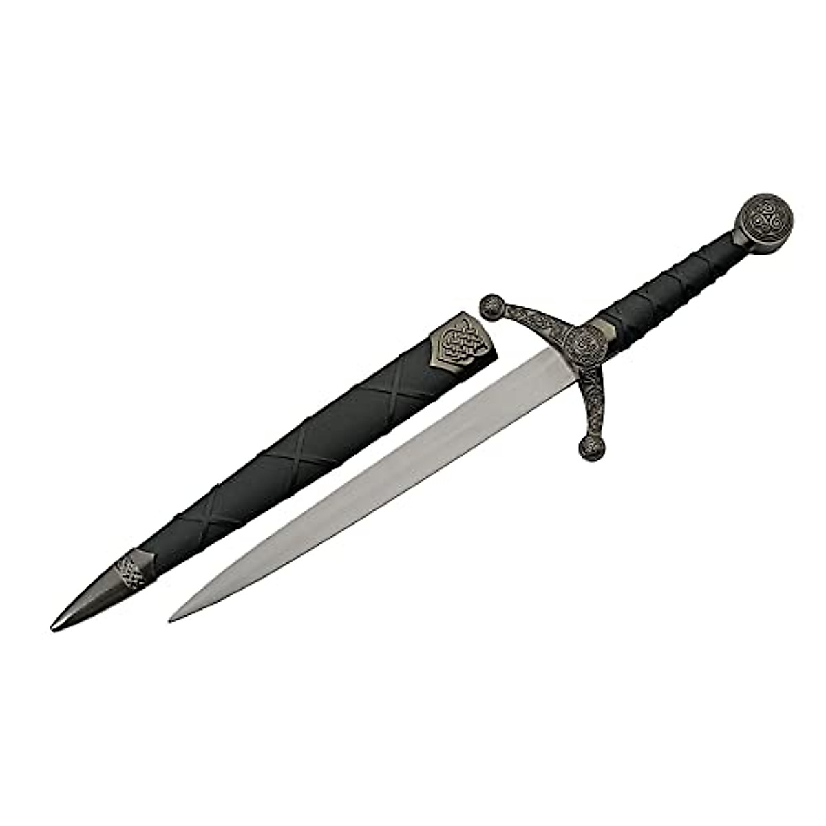 16" Silver Spear-Point Replica Medieval Celtic Knot Knife with Scabbard