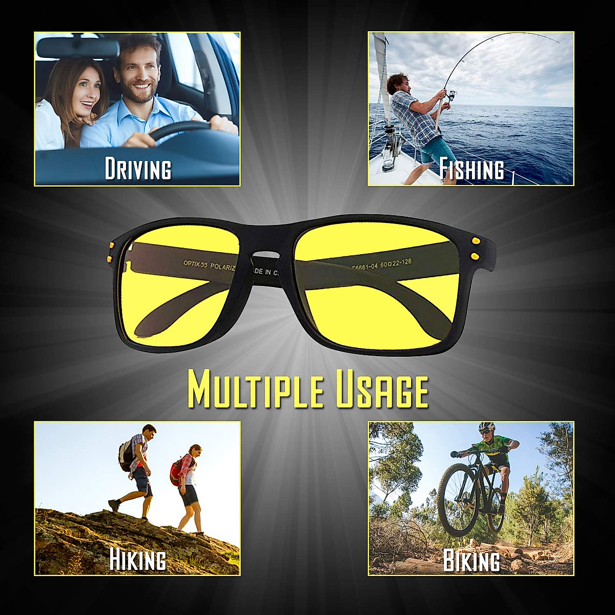 Optix 55 Polarized Night Driving Glasses for Men & Women - Yellow-Tinted, Anti-Glare with Hard Case