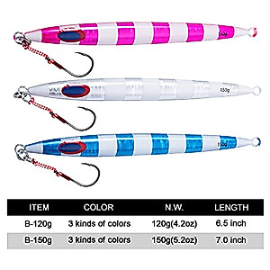 Goture Saltwater Fishing Jigs, Glow Vertical Jigs with Assist Hook Speed Fast Lead Jig Deep Sea Fishing Jigging Spoon Lures 10g-200g for Tuna, Salmon, Sailfish, Striped bass, Grouper Snapper, Kingfish