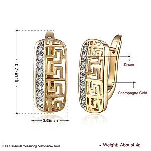 WSKFLY 14K Gold Plated Pattern Cutout Women's Earrings, Cubic Zirconia Hoop Earrings (Keystone Diamonds)
