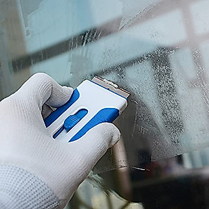 EHDIS Ceramic Scraper Car Sticker Remover Glass Stove Top Razor Scraper Label,Glue,Paint,Adhesive Remover Tool + 10pcs Stainless Steel Razor Blades (Blue)