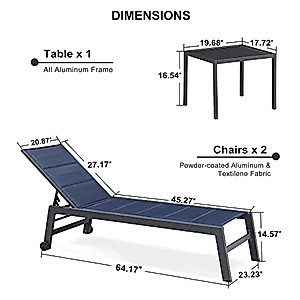 PURPLE LEAF Outdoor Chaise Lounge Set of 2 Aluminum Patio Lounge Chair with Wheels and Side Table Pool Chaise Lounge Chair for Outdoor Backyard Poolside Navy Blue