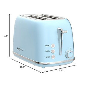 2 Slice Toaster Retro Stainless Steel Toaster with Bagel, Cancel, Defrost Function and 6 Bread Shade Settings Bread Toaster, Extra Wide Slot and Removable Crumb Tray, Blue