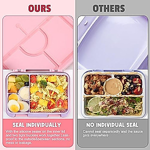 Ordiffo Bento Lunch Box for Kids, 4-6 Compartments with Leakproof Removable Compartment, Dishwasher Safe,Pre-School Kid Toddlers Daycare Lunches Snack Container for Girls, Unicorn