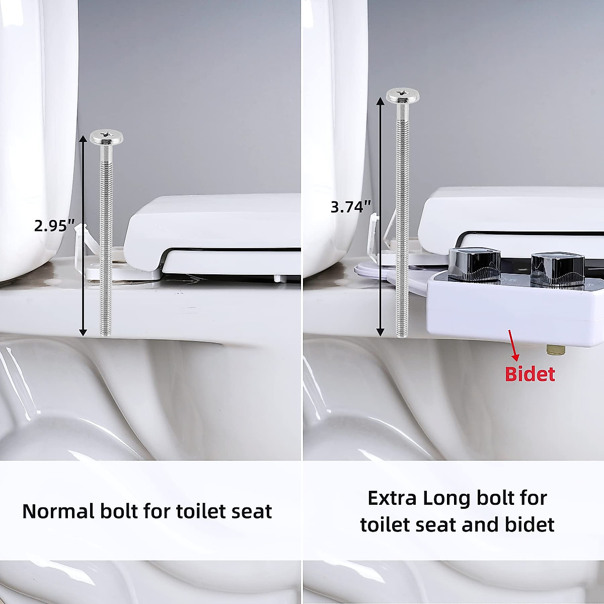iFealClear 2 PCS Extra Long Toilet Seat Bolts Kit, Universal Heavy Duty Stainless Steel with Extra Long Downlock Nuts Rubber Toothed Gaskets, Easy to Install -Bathroom Toilet Bidet Repair Screw