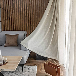 Home Brilliant Linen Sheer Curtain Linen Curtains for Living Room Filtering Sunlight Semitransparent Panels for Bedroom Window Trearment Curtain, Set of 2, 54 x 45 Inch, Beige