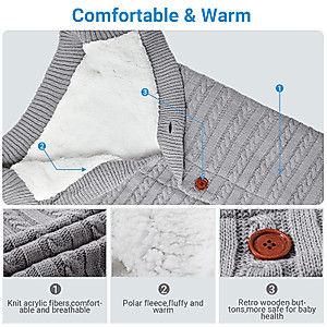 Vicenpal Newborn Baby Wrap Swaddle Blanket Knit Sleeping Bag Receiving Blanket Stroller Wrap for Baby Knitted Hat Gloves Set Beanie Hat and Mittens Unisex Design,Gray