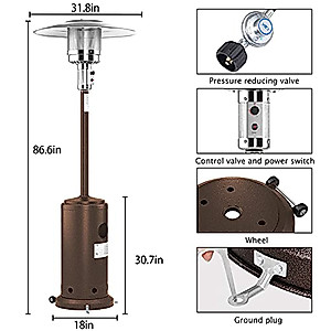 SOARRUCY Outdoor Heaters for Patio Propane - Patio Heater with Cover with Wheels,48000 Btu Stainless Steel Propane Heater for Garden,Party