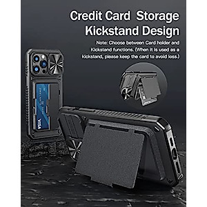 Vihibii for iPhone 14 Pro Max Case, Wallet Case with Card Holder (Storage 4 Cards), Slide Camera Cover & Kickstand [Military Grade Drop Protection] Phone Case 6.7" (2022), Black