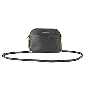 Michael Kors Jet Set Travel Medium Leather Cross Dome Bag Crossbody Black Gold