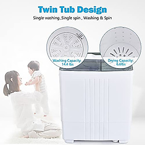 COSTWAY Portable Washing Machine, Twin Tub 21Lbs Capacity, Washer(14.4Lbs) and Spinner(6.6Lbs), Laundry Machine with Control Knobs, Built-in Drain Pump, Compact washer for Apartment, RV, Grey