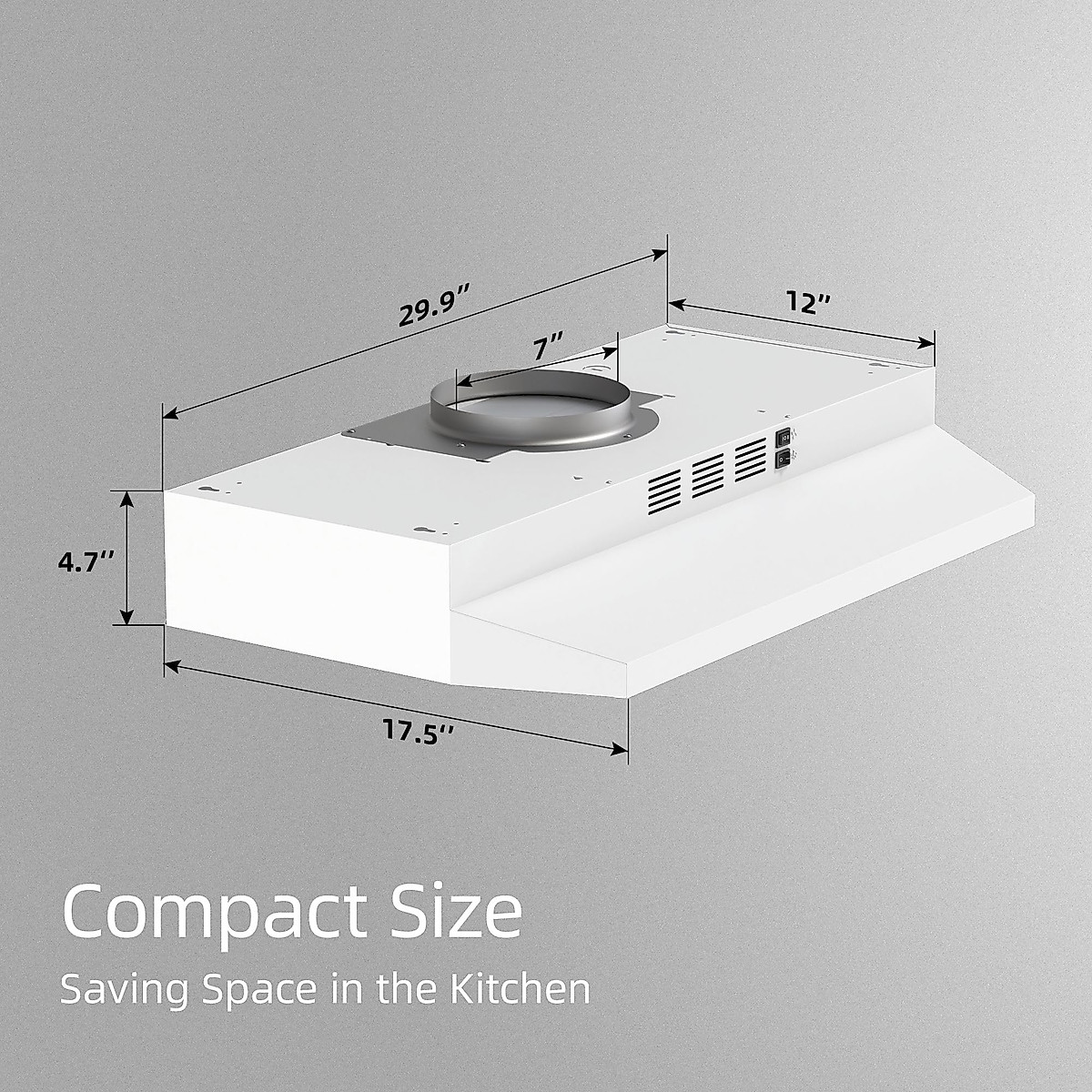 SNDOAS 30 inch Under Cabinet Range Hood, Ducted/Ductless Convertible Kitchen Hood, Stainless Steel Vent Hood with LED Light,Under Cabinet Hood with 2 Speed Exhaust Fan,White