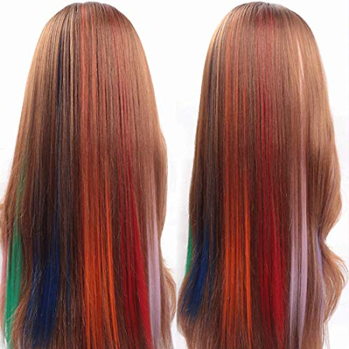 48 Pcs Colorful Straight Hair Extensions Clip in 21 Inch Rainbow Multi-color Clip in Synthetic Long Hairpiece Party Highlights Colorful Clip in Hair Extensions for women girls kids gift