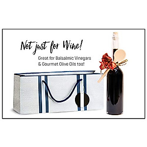 Simply Charmed Wine Gift Bags – White with Basket Weave Pattern and Navy Stripes Purse Style Set of 3